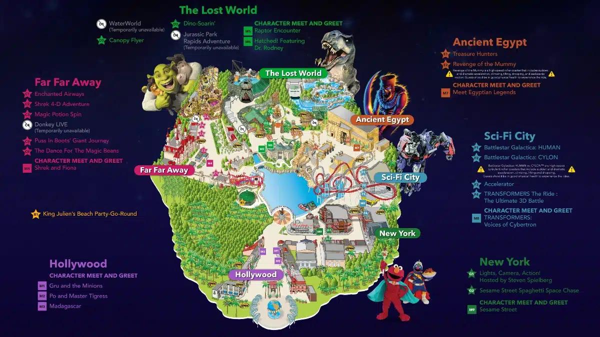 新加坡环球影城地图 - 公园入口、游乐设施、出口